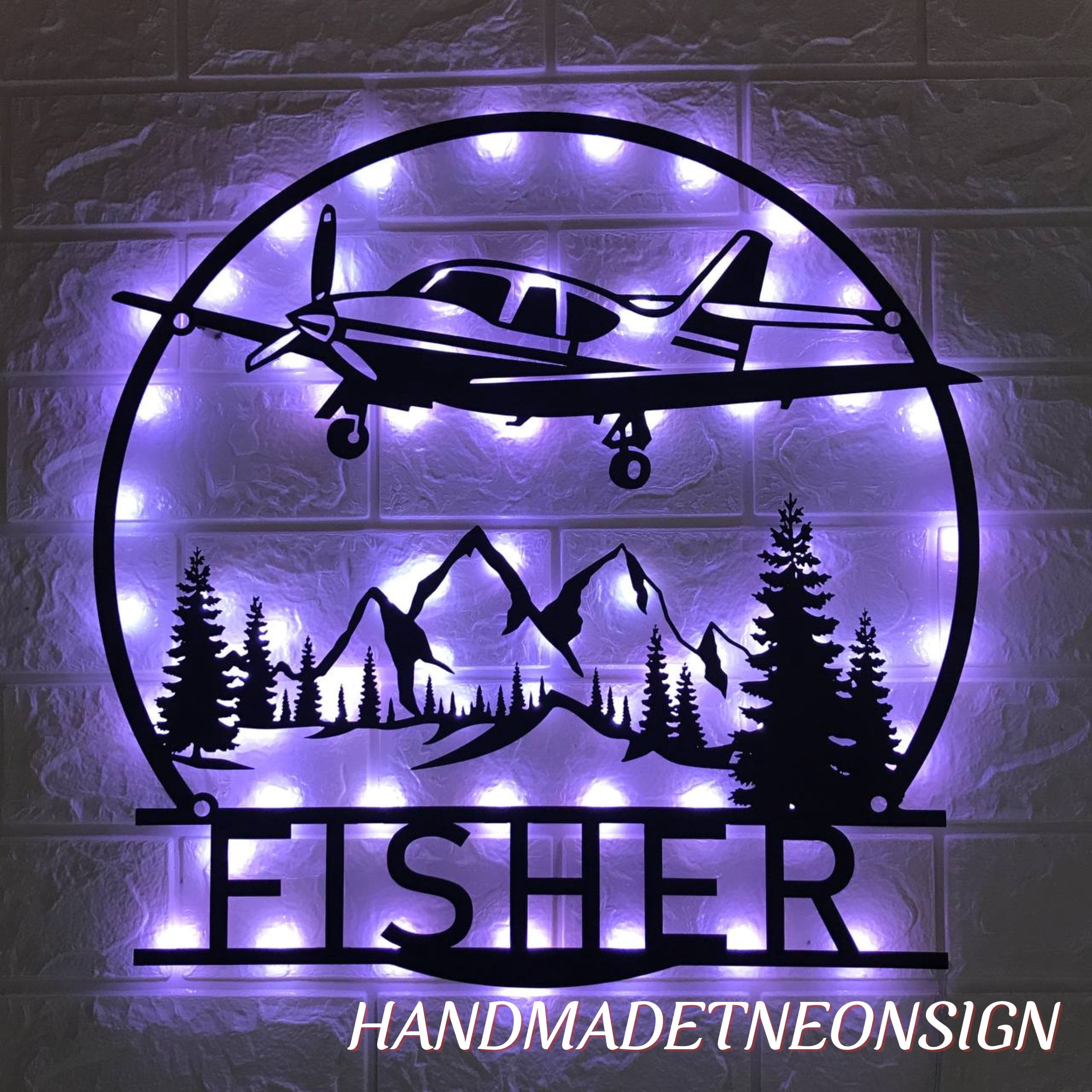 Handmadetneonsign Personalized Airplane Metal Wall Art LED Light ...