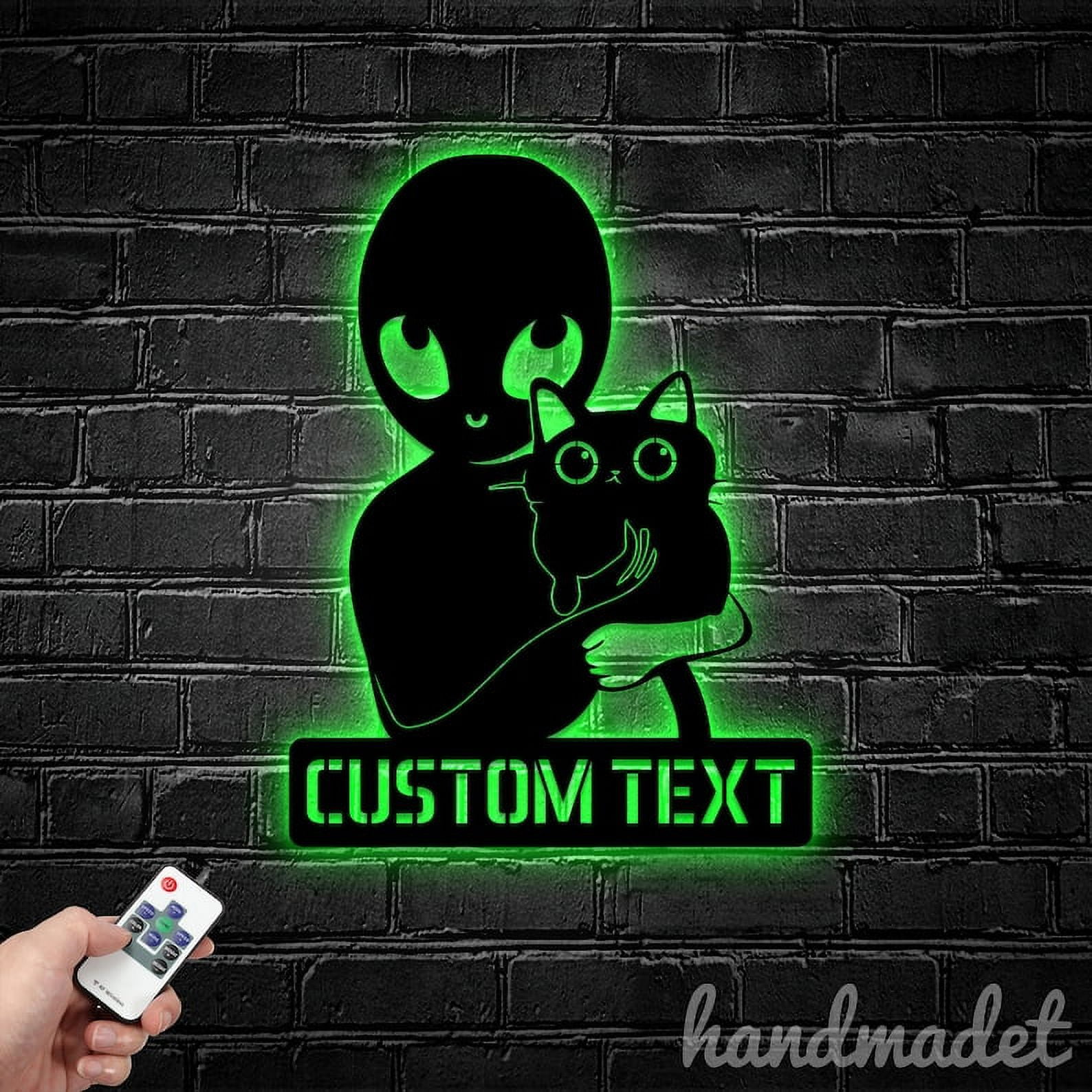 Handmadetneonsign Personalized Alien Hugging A Cat Metal Wall Art LED ...