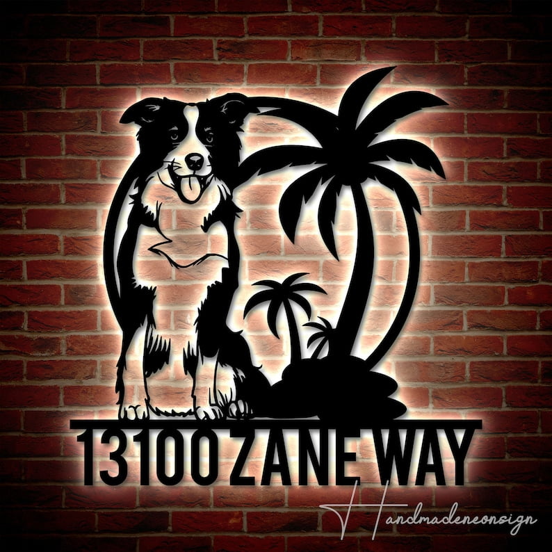 Handmadetneonsign Personalized Border Collie Home Number Metal Sign ...