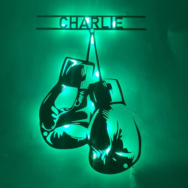 Handmadetneonsign Personalized Boxing Gloves Metal Wall Art LED Light ...