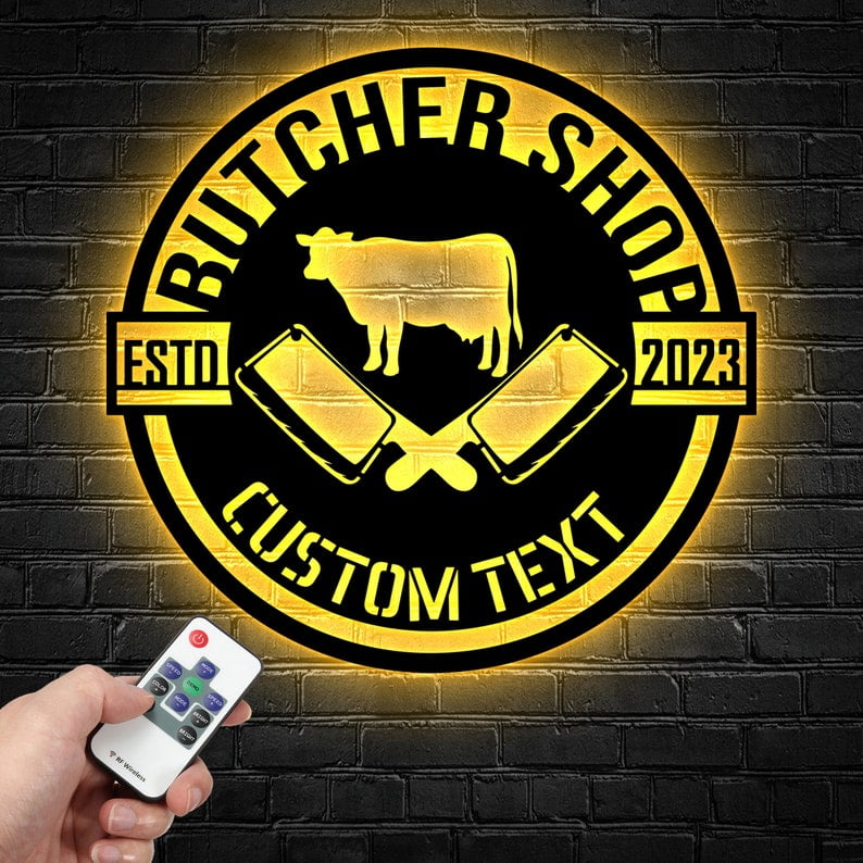 Handmadetneonsign Personalized Butcher Shop Metal Wall Art LED Light ...