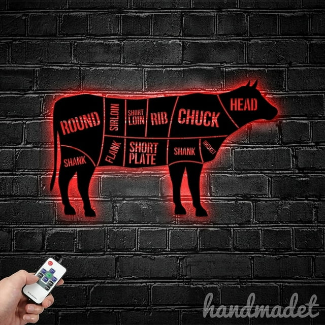 Handmadetneonsign Personalized Cow Beef Cuts Metal Wall Art LED Light ...