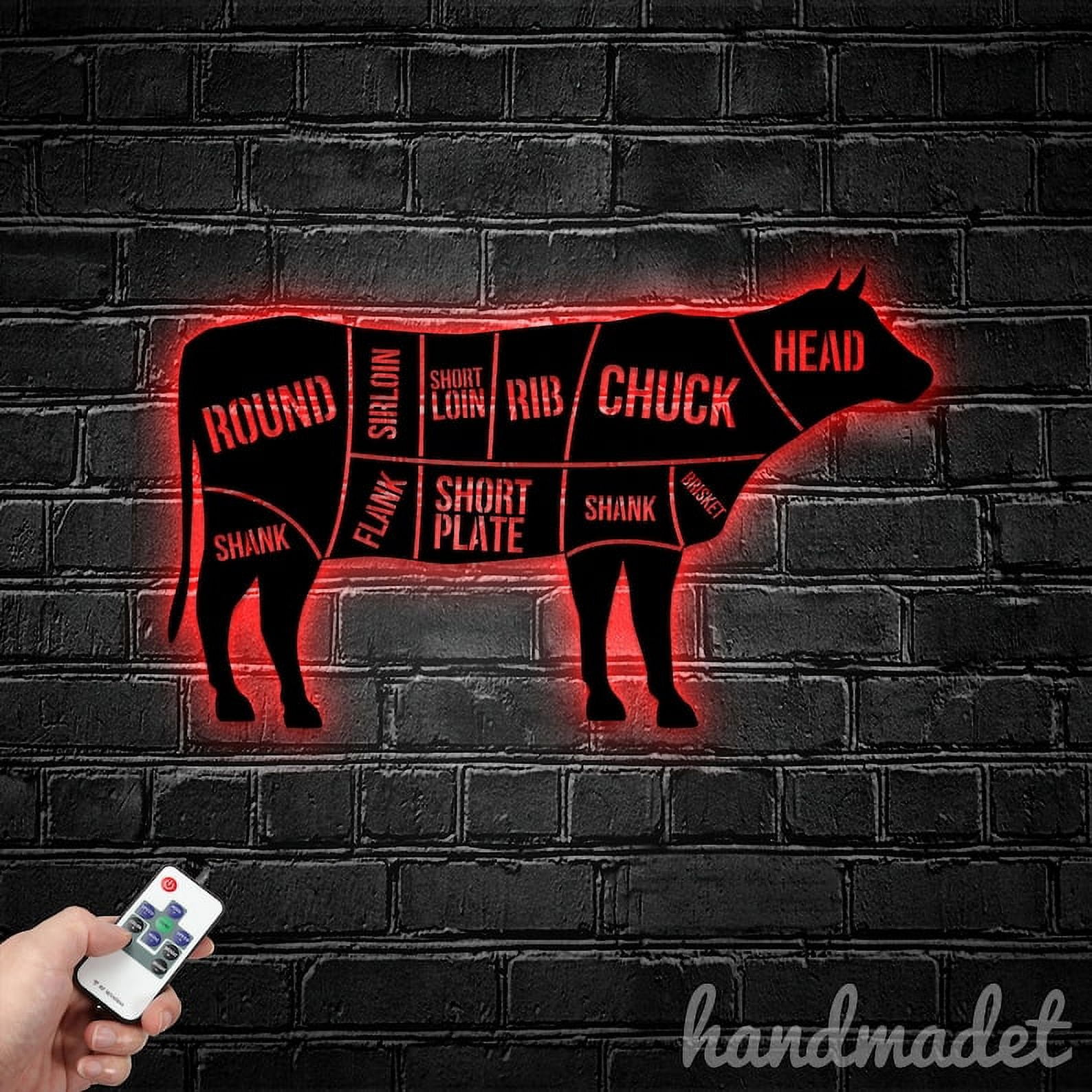 Handmadetneonsign Personalized Cow Beef Cuts Metal Wall Art LED Light ...