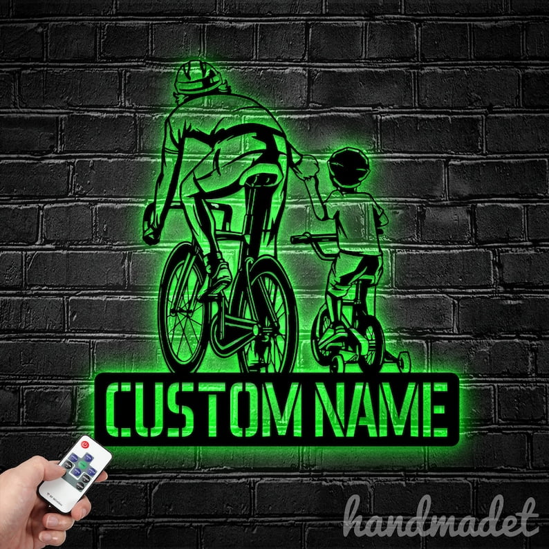 Handmadetneonsign Personalized Father And Son Bicycle Metal Wall Art ...