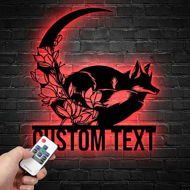 Handmadetneonsign Personalized Flower Moon Fox Metal Wall Art LED Light ...