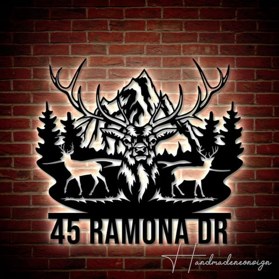 Handmadetneonsign Personalized Hunting Deer Home Number Metal Sign ...