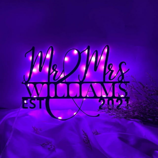 Handmadetneonsign Personalized Mr & Mrs Name Date Metal Wall Art LED ...