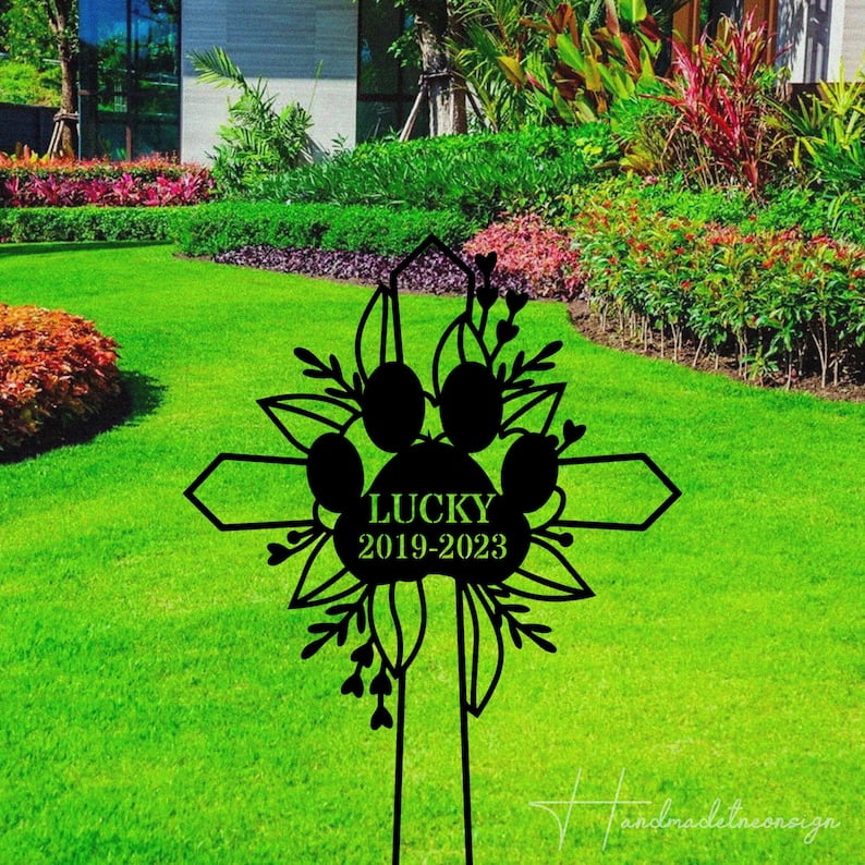 Handmadetneonsign Personalized Outdoor Pet Memorial Cross Name Metal ...