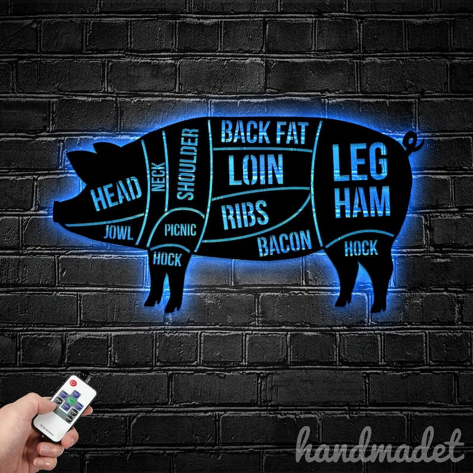 Handmadetneonsign Personalized Pig Pork Cuts Metal Wall Art LED Light ...
