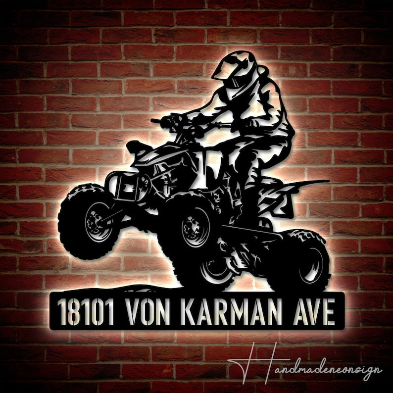 Handmadetneonsign Personalized Quad Bike Home Number Metal Sign, Quad ...