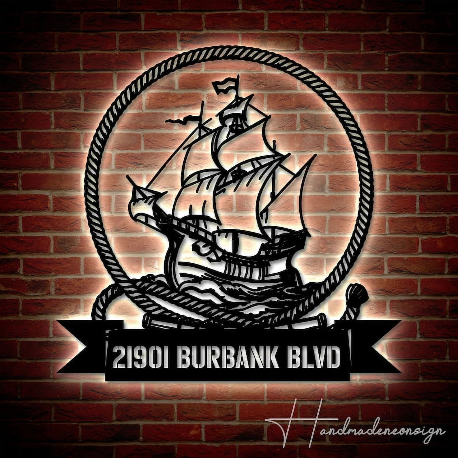 Handmadetneonsign Personalized Sailing Ship Home Number Metal Sign ...