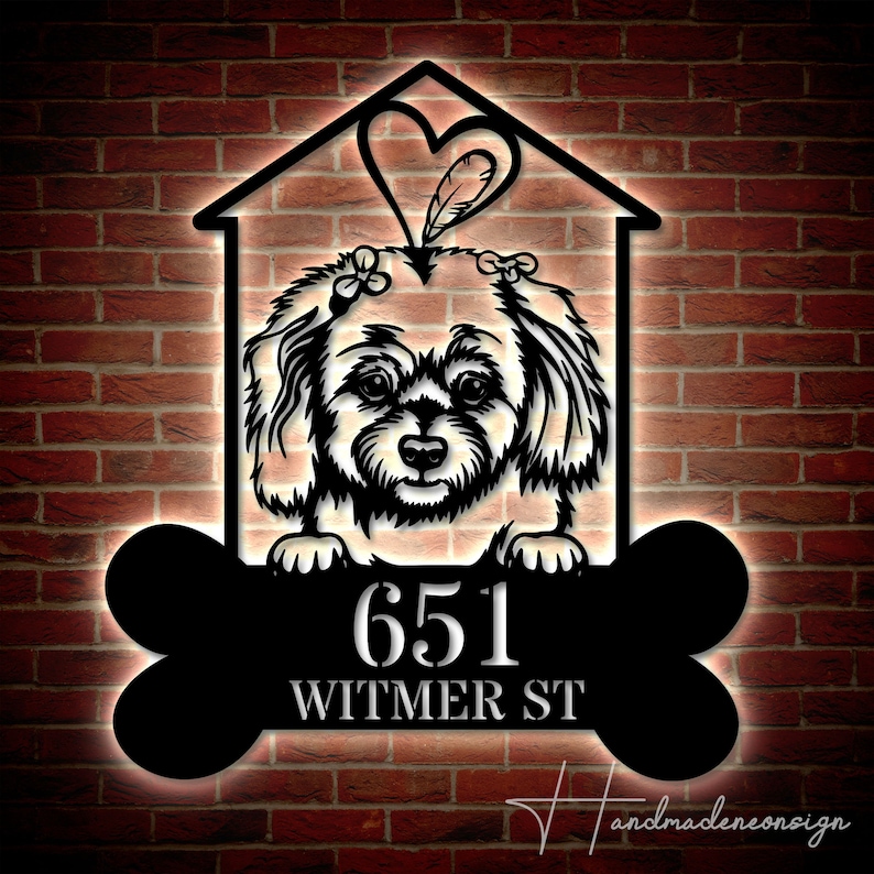 Handmadetneonsign Personalized Shi Tzu Dog Home Number Metal Sign, Shi ...