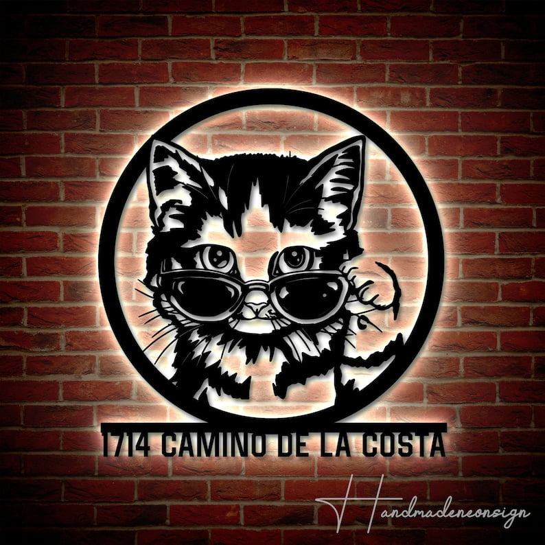 Handmadetneonsign Personalized Swag Cat Home Number Metal Sign, Custom ...