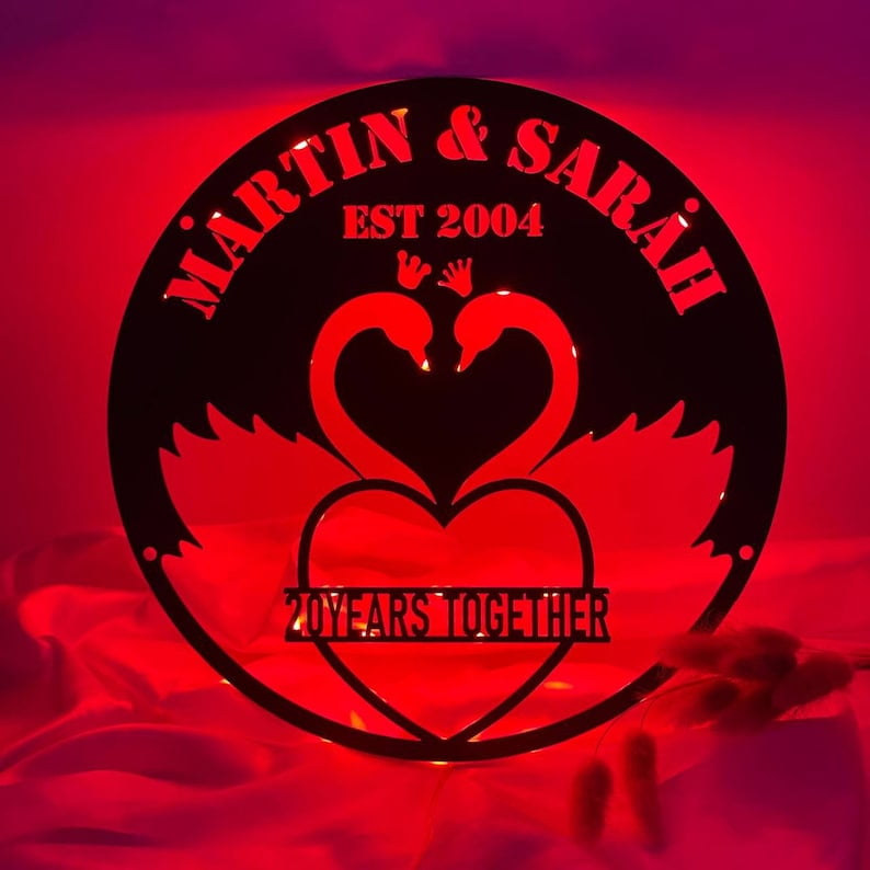 Handmadetneonsign Personalized Swan Couple Metal Wall LED Light, Custom ...