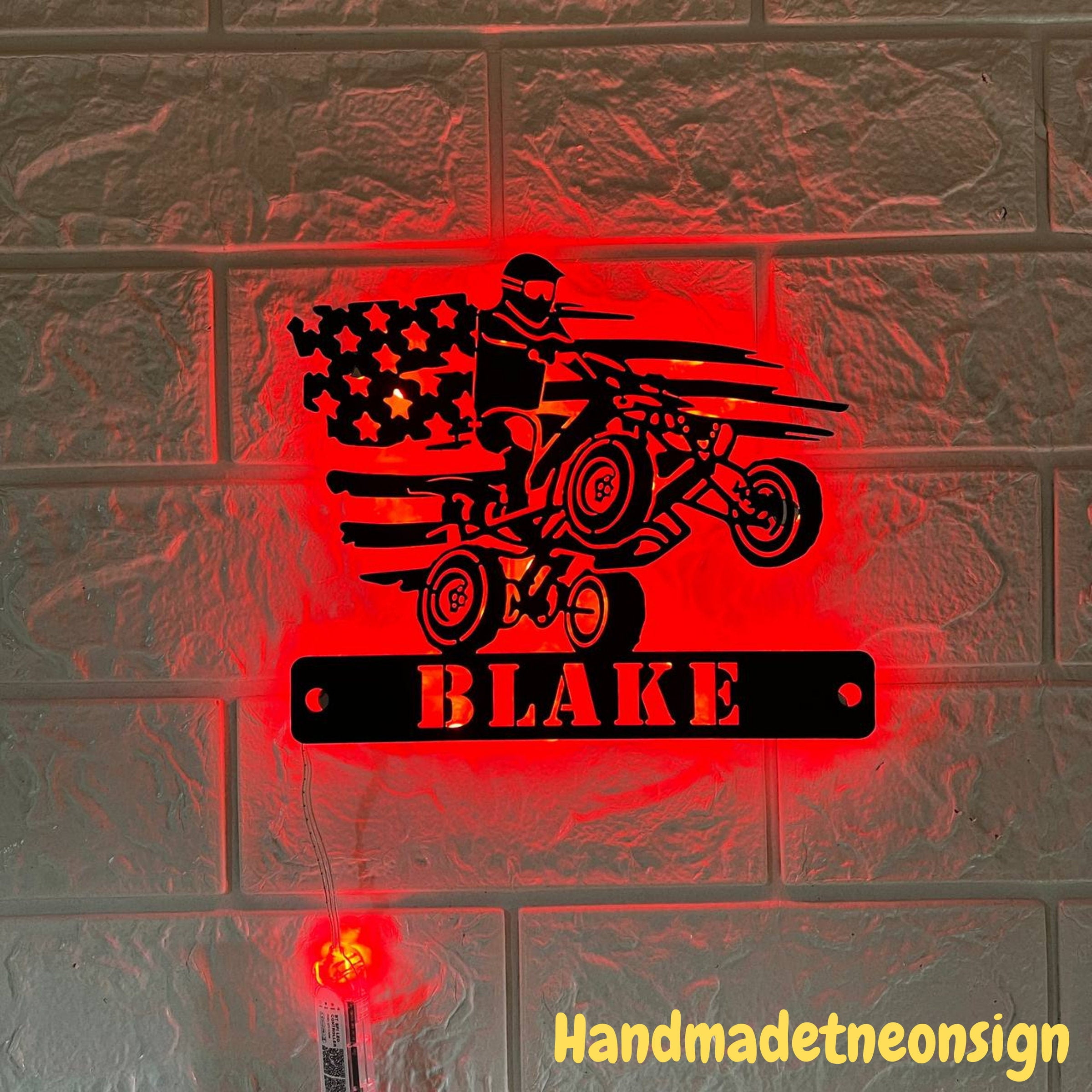 Handmadetneonsign Personalized US Quad Biker Metal Wall Art LED Light ...