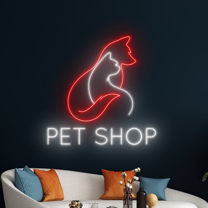 Handmadetneonsign Pet Shop Cat Dog Led Sign, Dog Cat Pet Service Neon ...