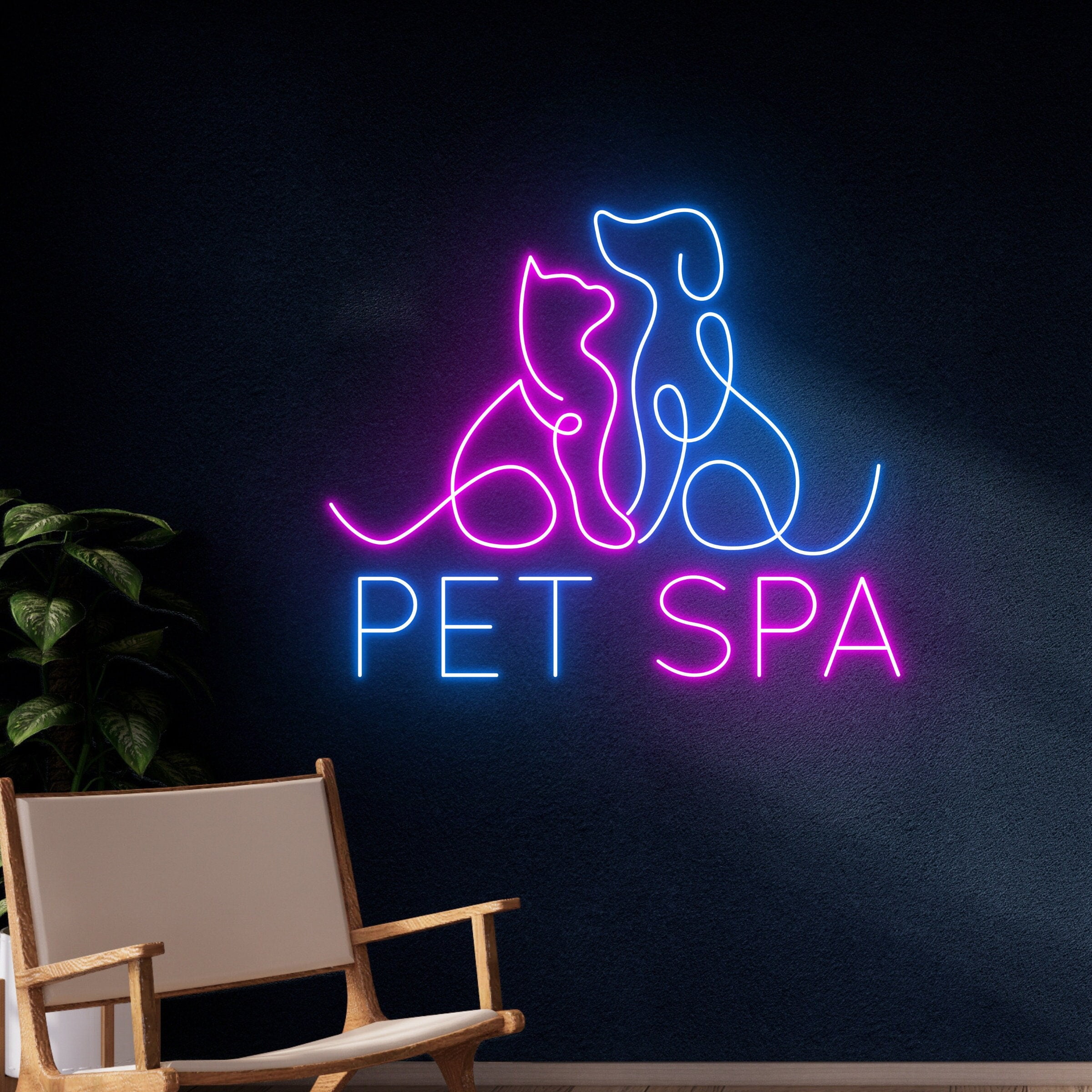 Handmadetneonsign Pet Spa Cat Dog Led Sign, Dog Cat Pet Service Neon ...