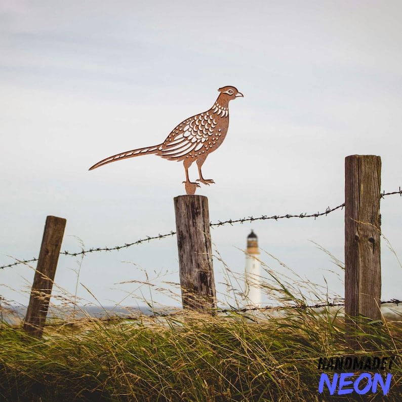 Handmadetneonsign Pheasant Metal Rusty Tree Stake, Pheasant Garden Tree ...