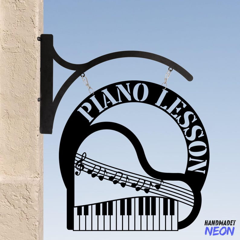 Handmadetneonsign Piano Hanging Sign, Piano Lesson Outdoor Hanging Sign ...