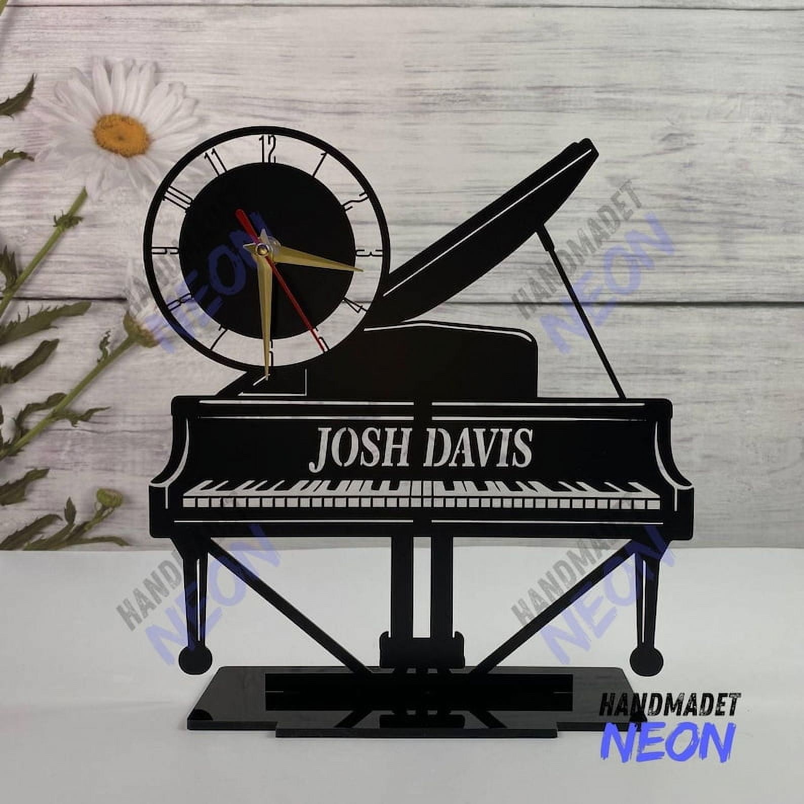 Handmadetneonsign Piano Tabletop Metal Clock, Piano Music Desktop Clock ...