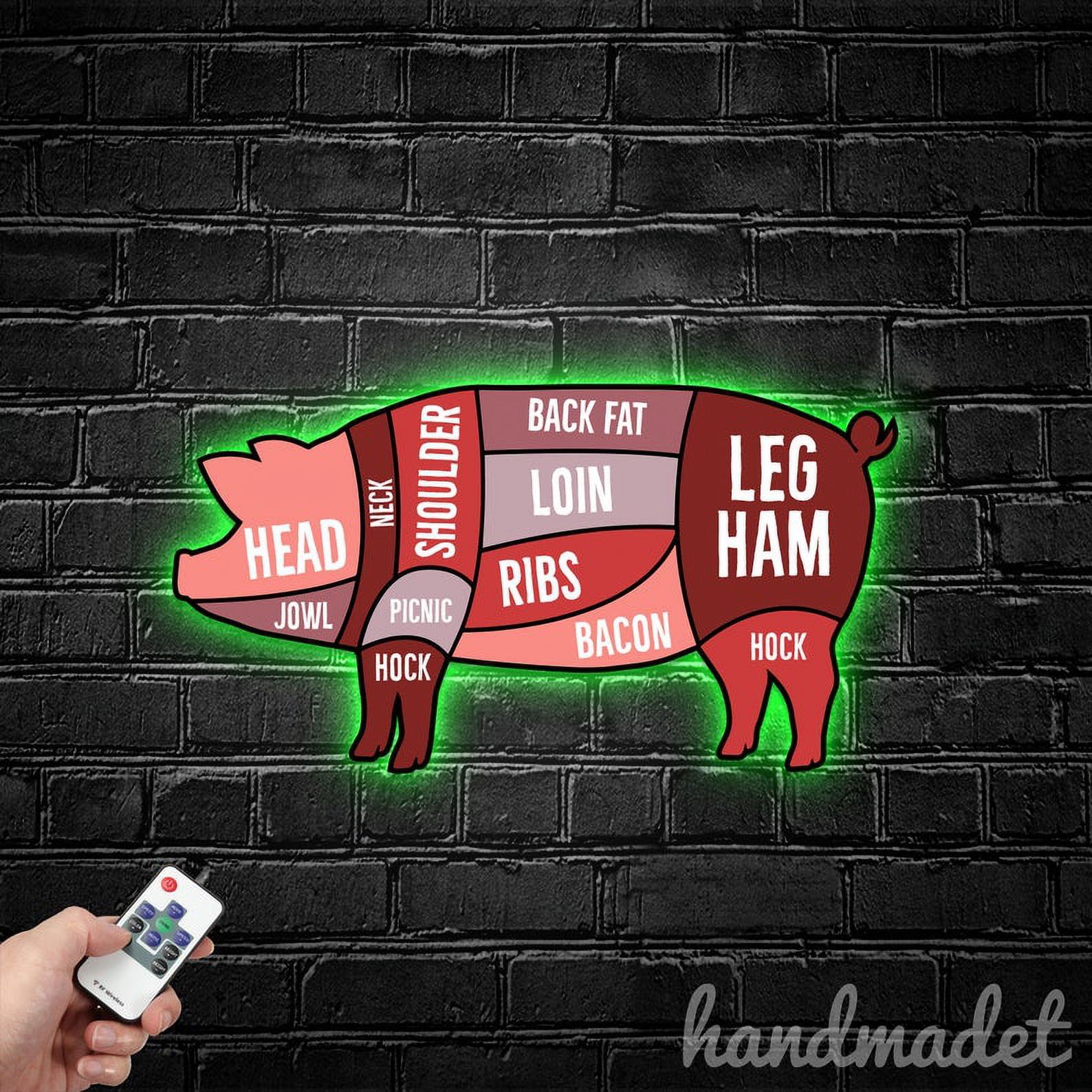 Handmadetneonsign Pig Cuts Metal Sign, Pork Butcher Metal Light, Pig ...