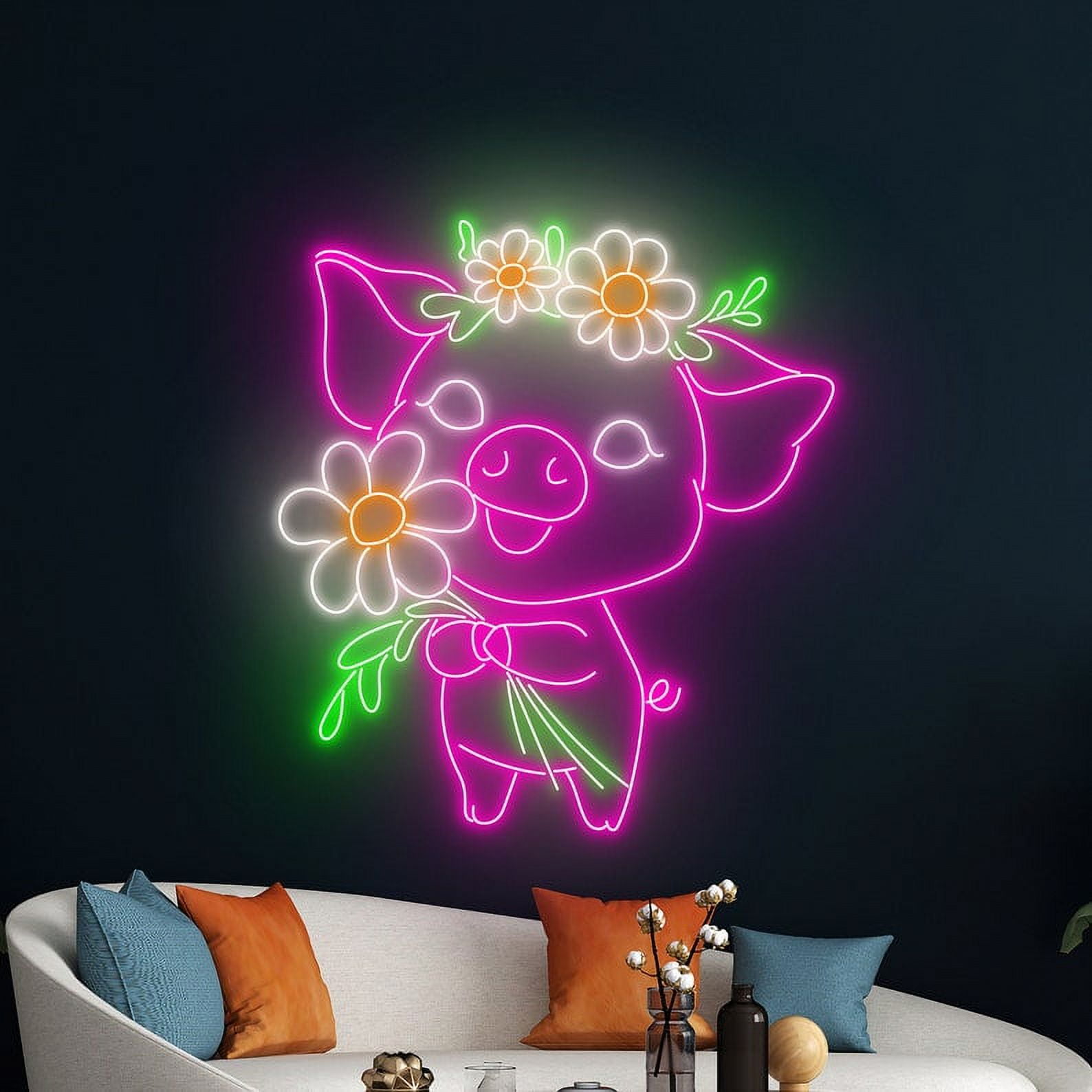 Handmadetneonsign Pig Flower Neon Sign, Pig Flowers Led Sign, Pig Led ...