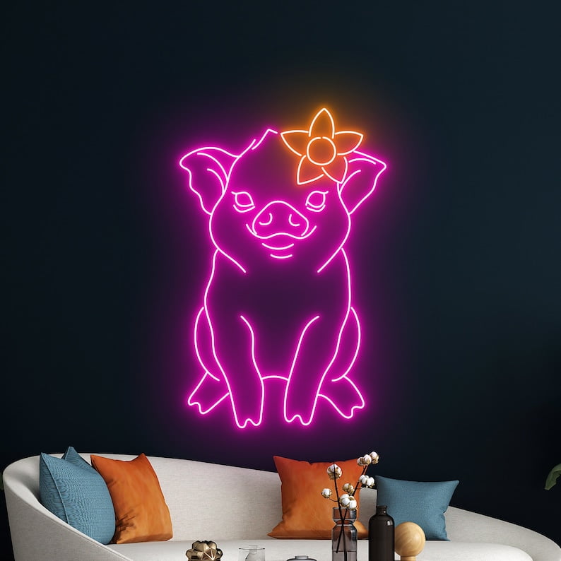 Handmadetneonsign Pig Flower Neon Sign, Pig Wings Led Sign, Pig Led ...