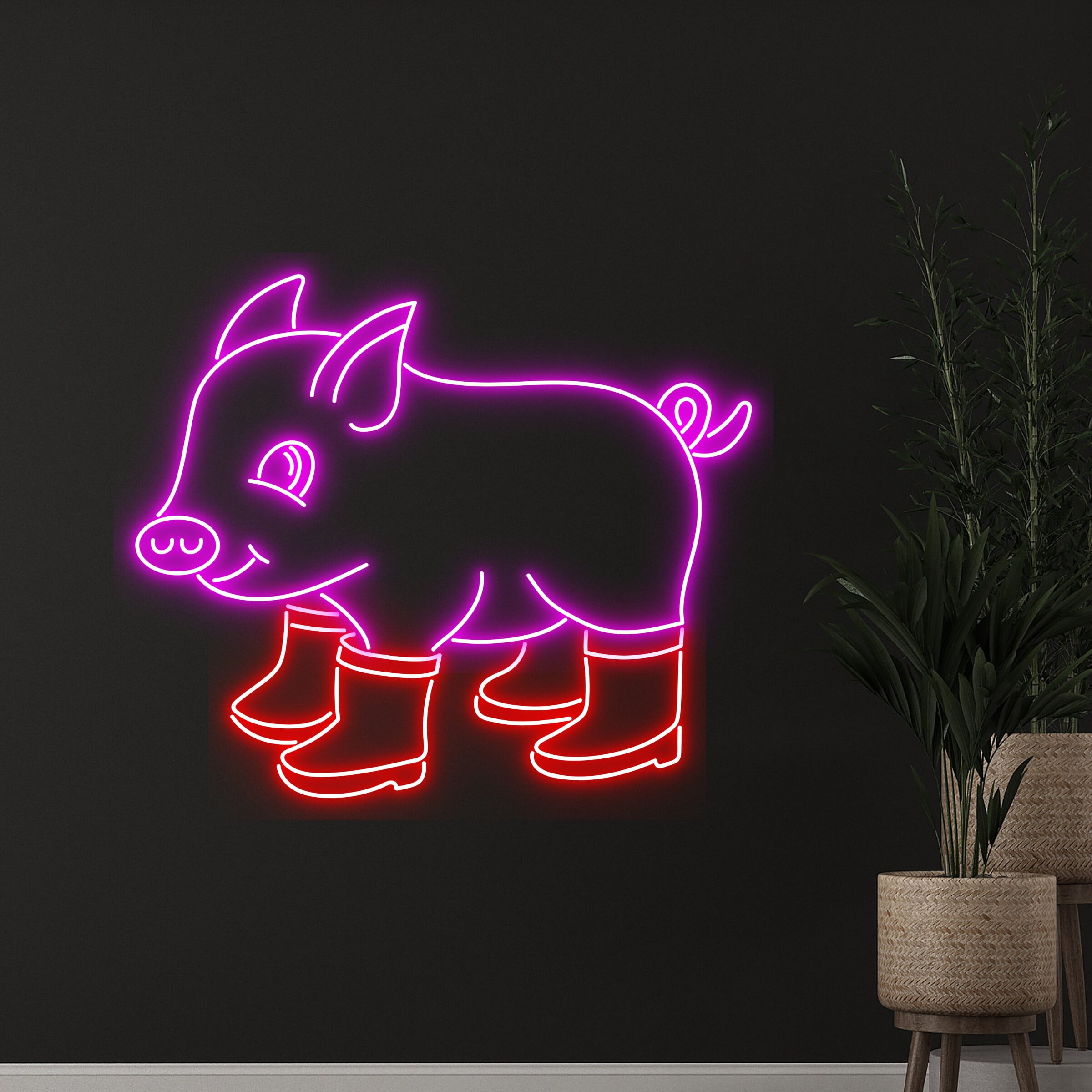Handmadetneonsign Pig In Boots Neon Light, Pig Boots Led Sign, Boots ...