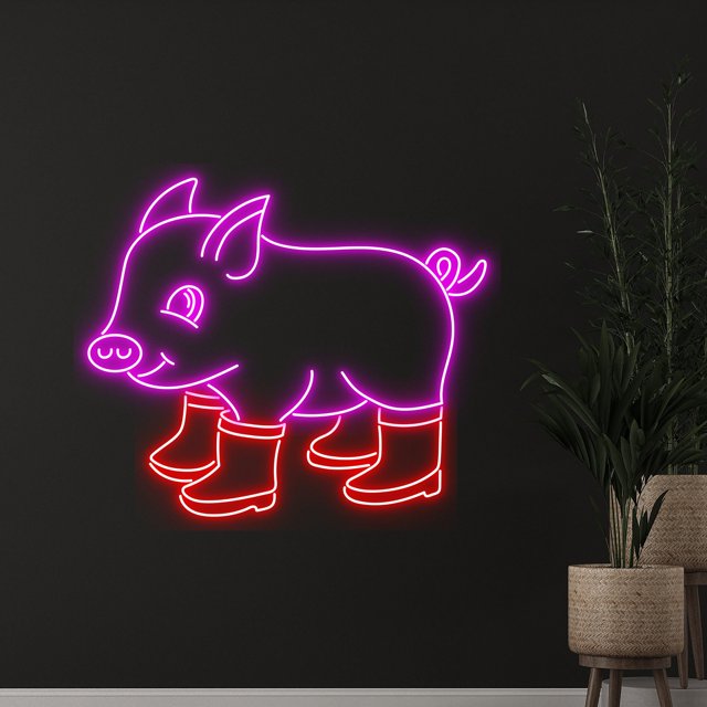 Handmadetneonsign Pig In Boots Neon Light, Pig Boots Led Sign, Boots ...