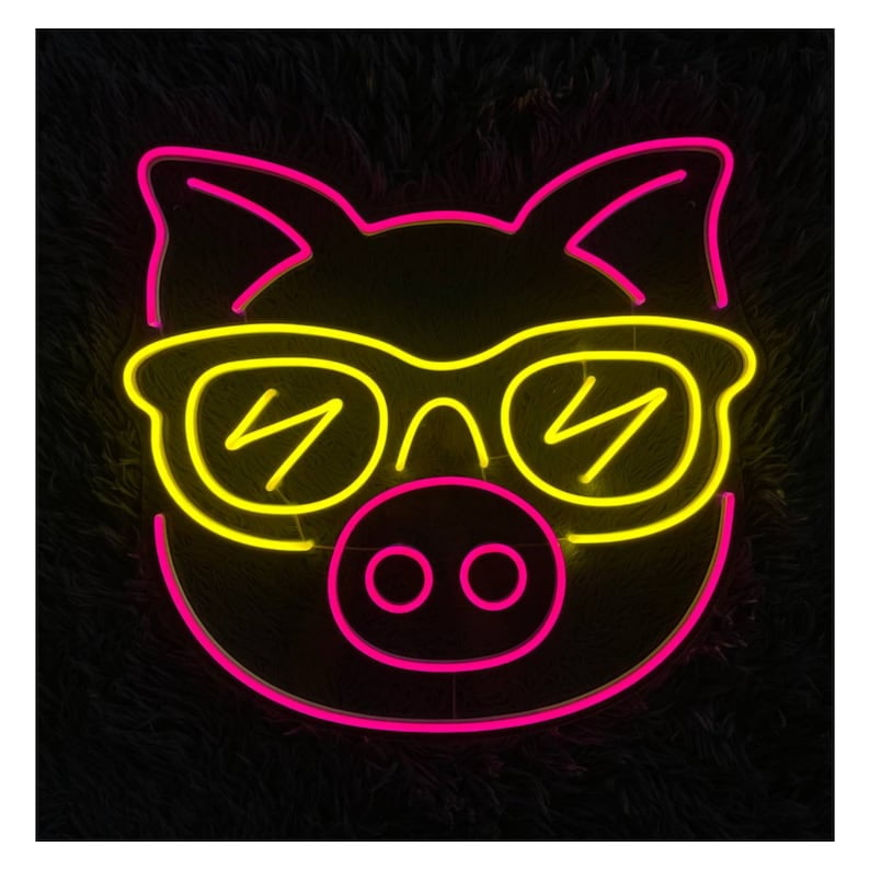 Handmadetneonsign Pig Wearing Eyeglasses Led Sign, Cute Pig Neon Sign ...