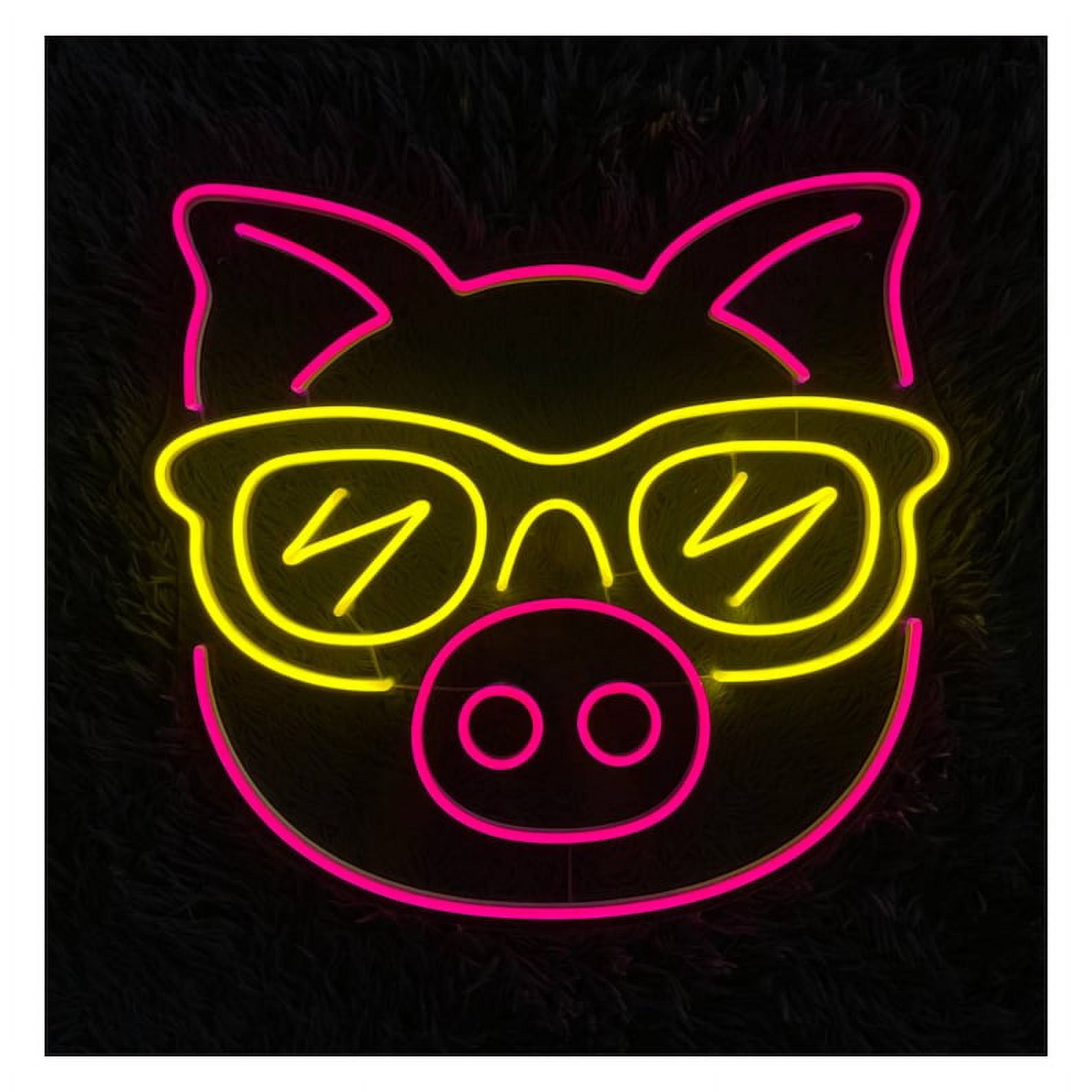 Handmadetneonsign Pig Wearing Eyeglasses Led Sign, Cute Pig Neon Sign ...