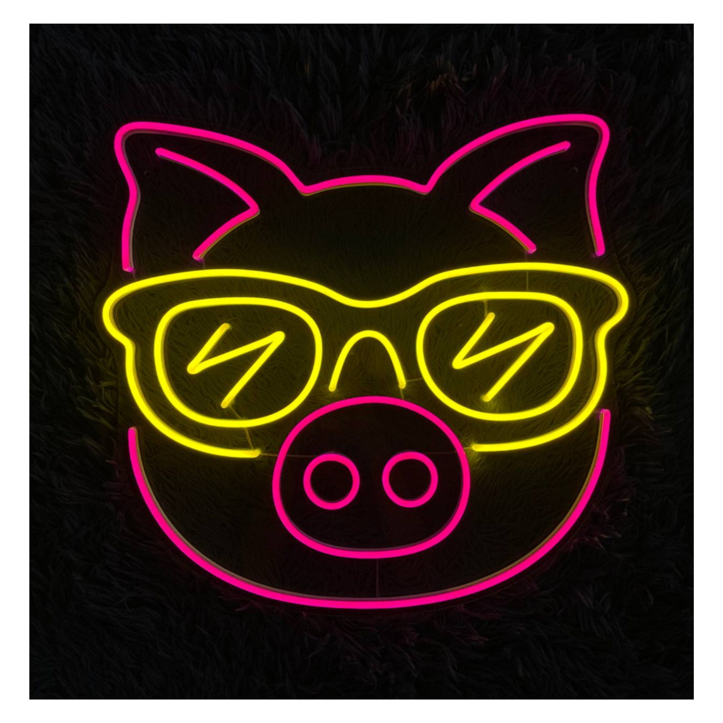 Handmadetneonsign Pig Wearing Eyeglasses Led Sign, Cute Pig Neon Sign ...