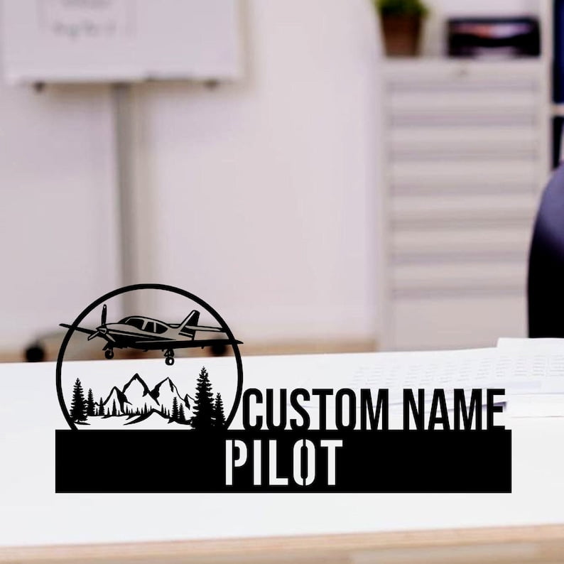 Handmadetneonsign Pilot Airplane Metal Nameplate, Pilot Desk Name Plate ...