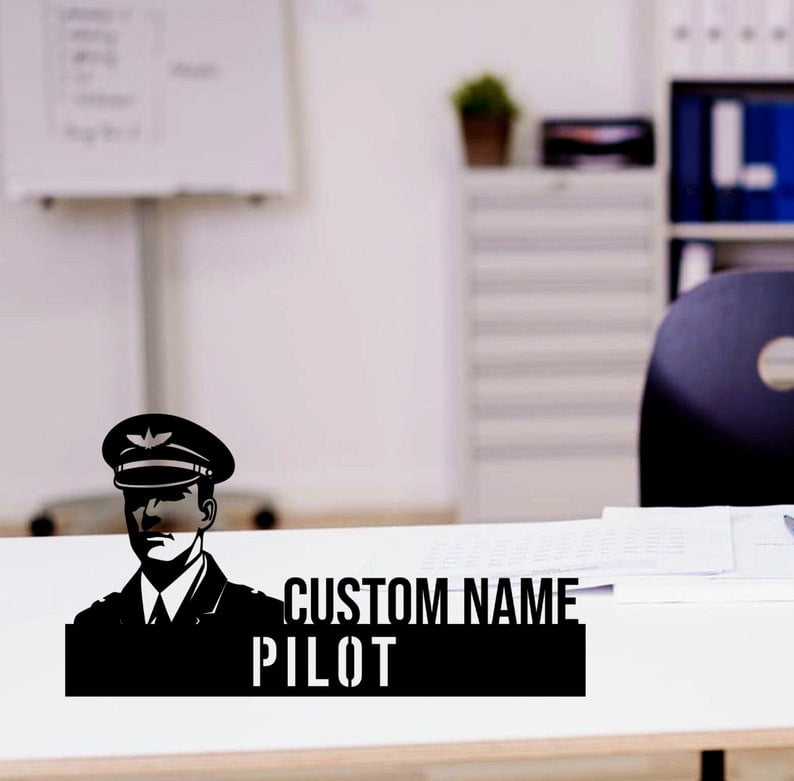 Handmadetneonsign Pilot Metal Nameplate, Pilot Desk Nameplate, Pilot ...
