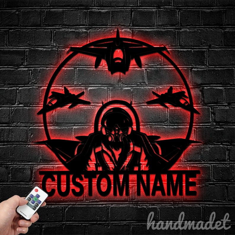 Handmadetneonsign Pilot Metal Wall Art Light, Airplane Metal Sign Wall ...