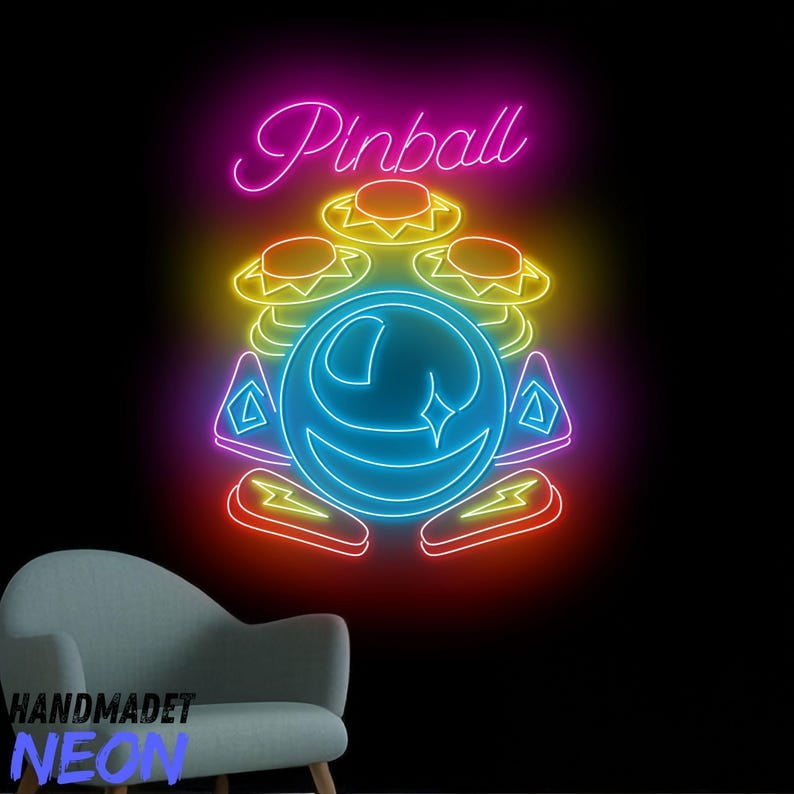 Handmadetneonsign Pinball Neon Sign, Arcade Led Sign, Gaming Room Wall ...