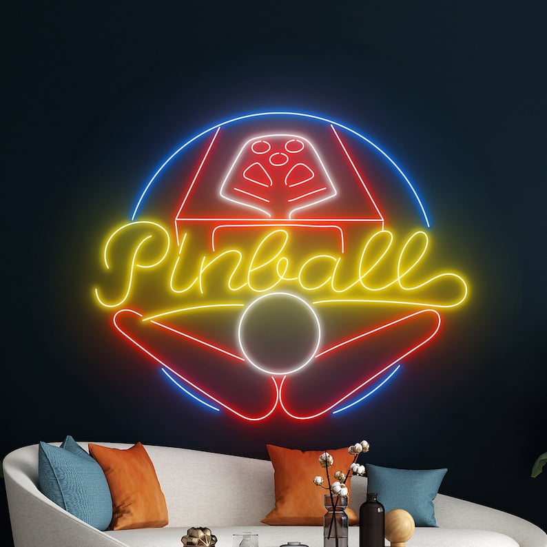 Handmadetneonsign Pinball Wall Art, Retro Arcade Pinball Wall Decor ...