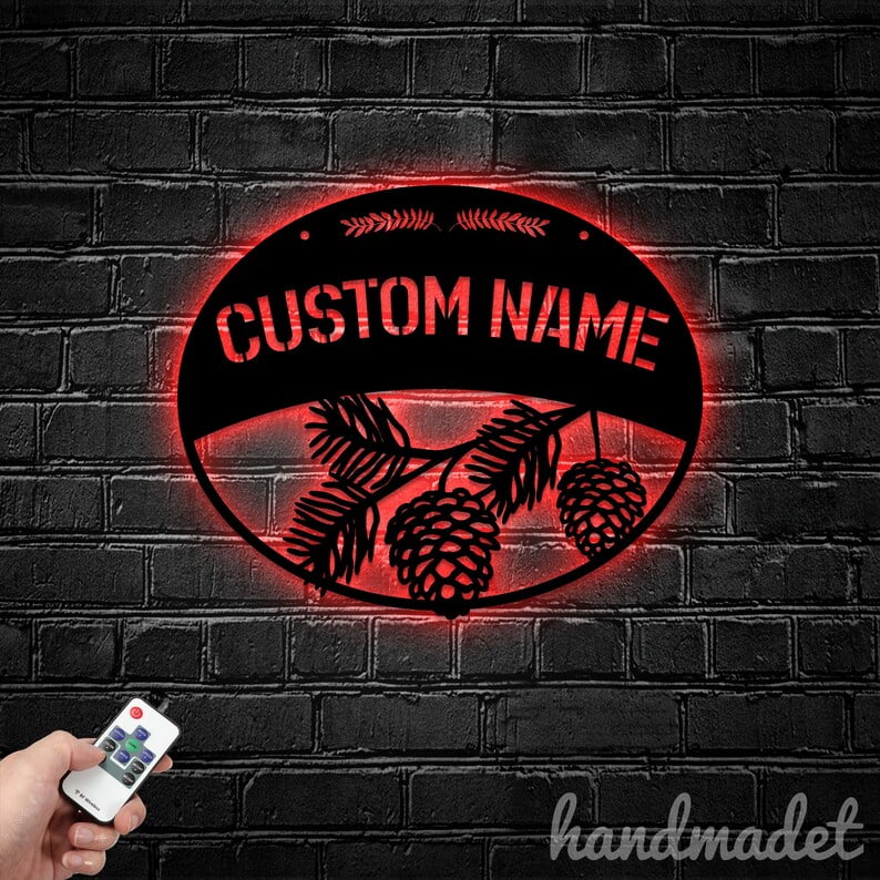 Handmadetneonsign Pinecone Metal Wall Art Light, Pine Tree Metal Sign ...