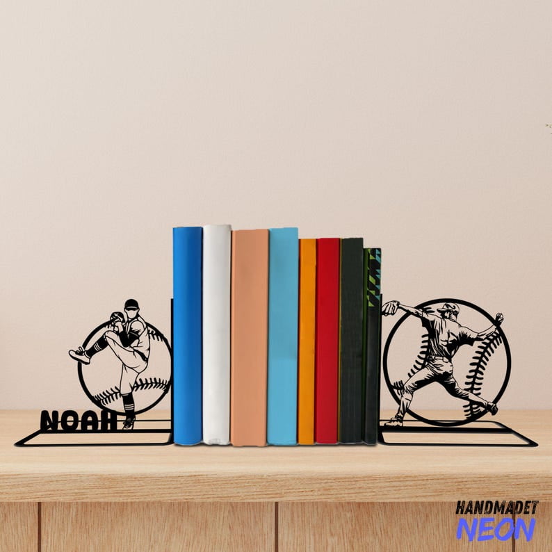 Handmadetneonsign Pitcher Baseball Metal Bookends, Baseball Player Name ...
