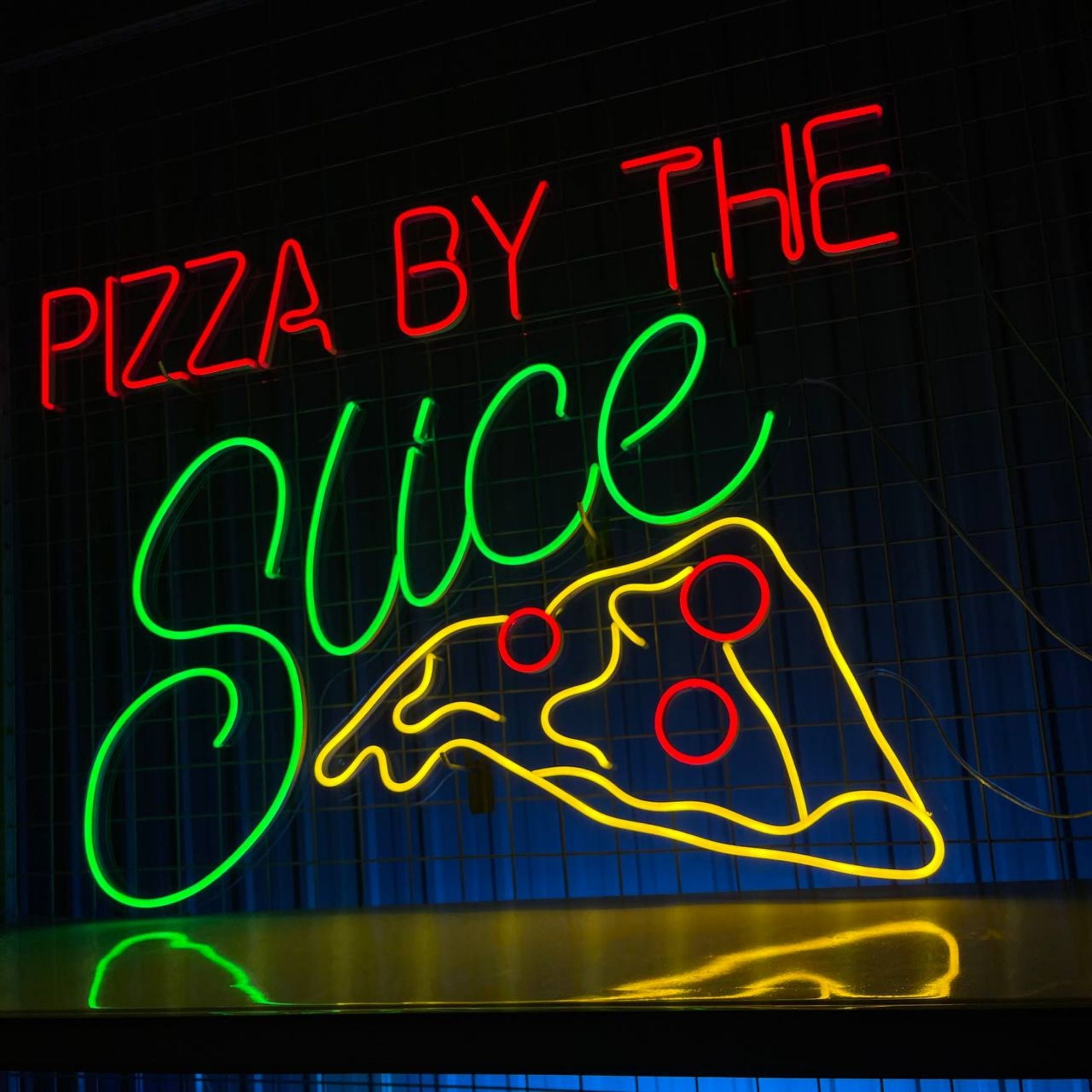 Handmadetneonsign Pizza By The Slice Neon Sign, Pizza Slices Wall Art ...