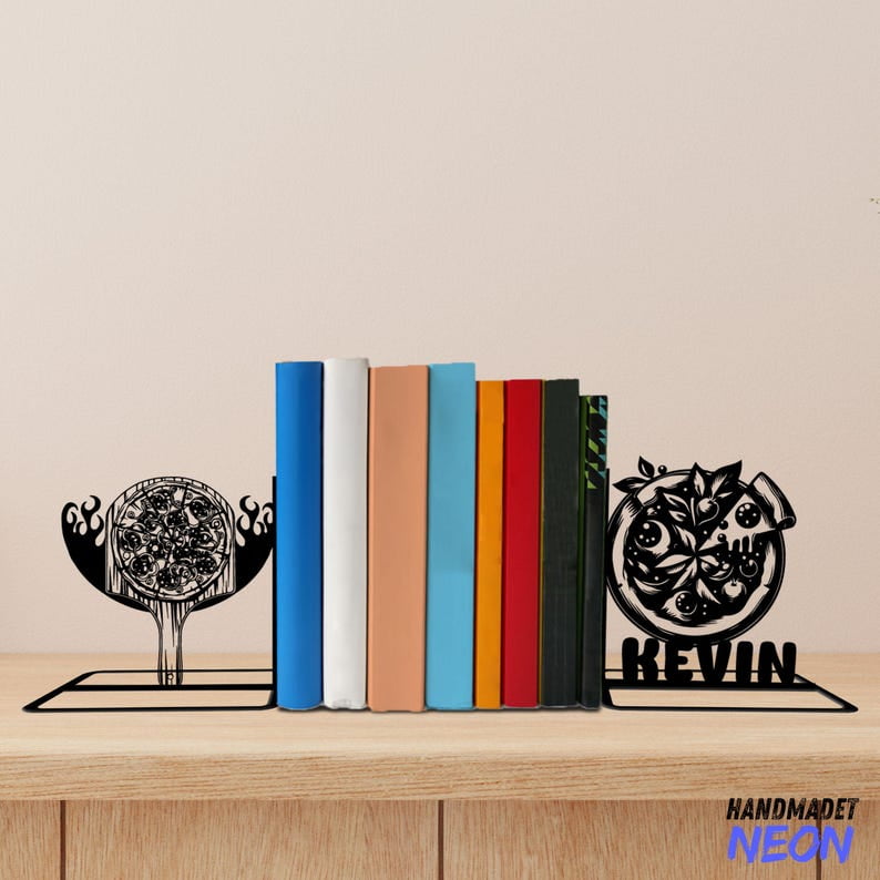 Handmadetneonsign Pizza Metal Bookends, Italian Pizza Name Bookend ...