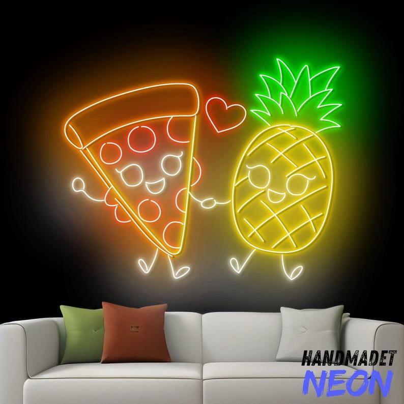 Handmadetneonsign Pizza Pineapple Neon Sign, Pineapple Pizza Couple Led ...