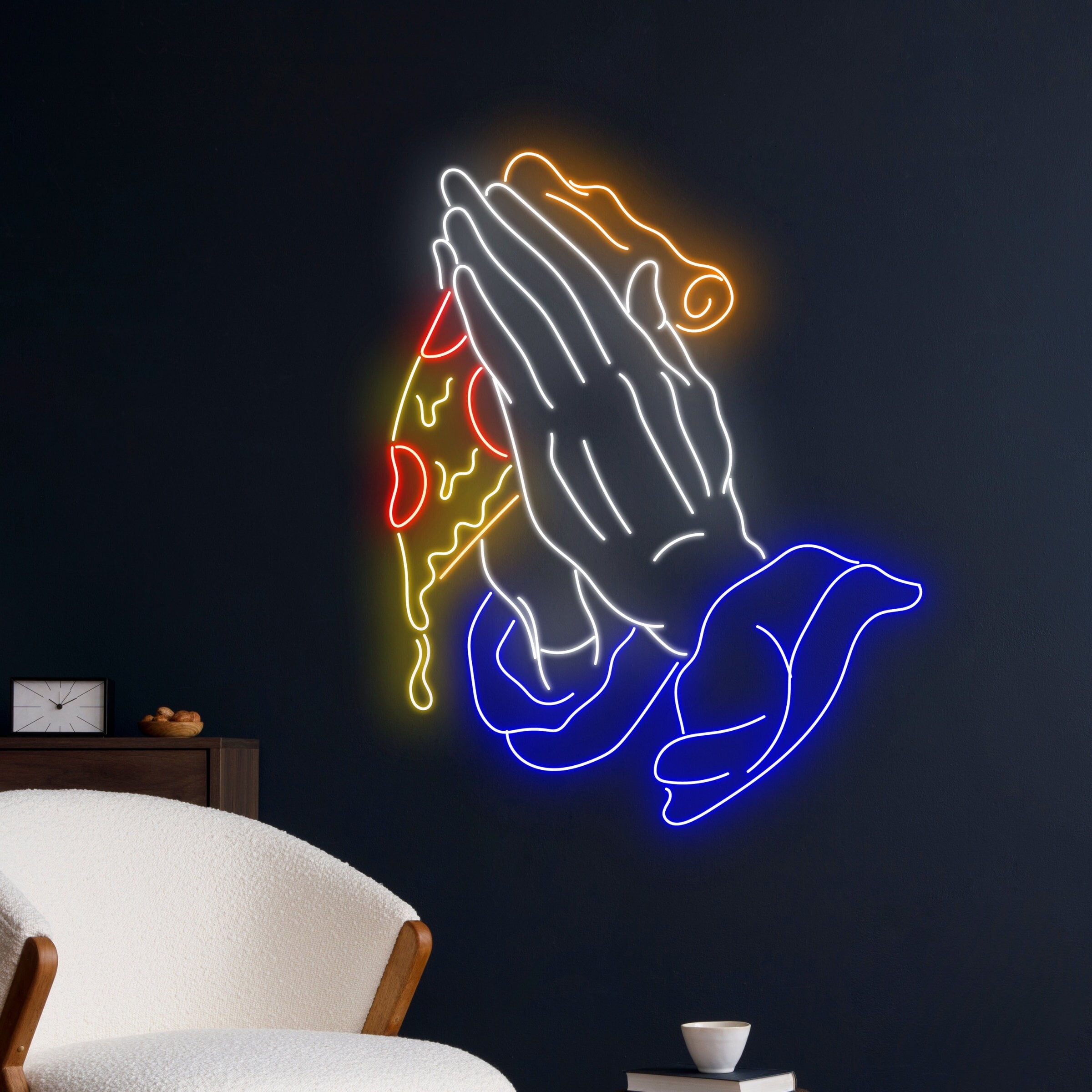 Handmadetneonsign Pizza Praying Hands Neon Sign, Praying Hand Pizza ...