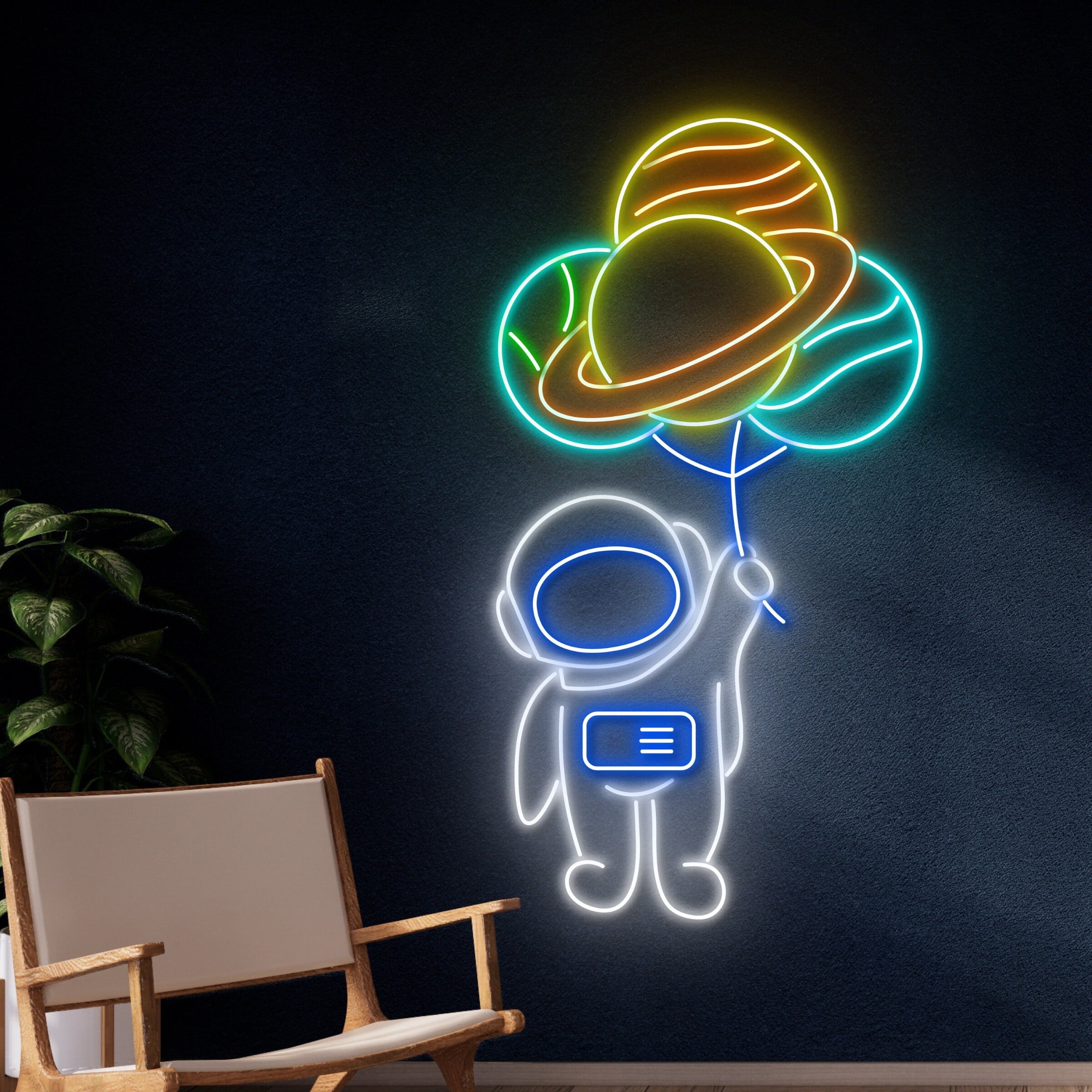 Handmadetneonsign Planet Balloon Astronaut Neon Sign, Flying Astronaut ...