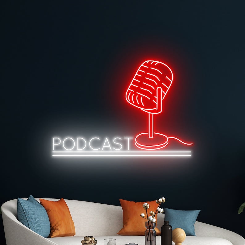 Handmadetneonsign Podcast Microphone Led Sign, Micro Neon Light, Mic Neon Sign, Podcast Led ...