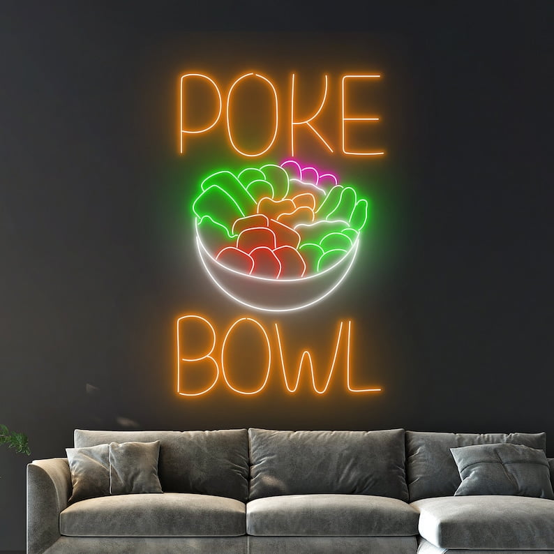 Handmadetneonsign Poke Bowl Neon Sign, Poke Bowl Neon Led Wall Art ...