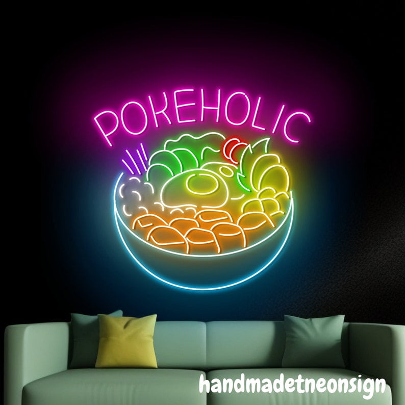 Handmadetneonsign Pokeholic Neon Sign, Restaurant Diner Neon Light ...