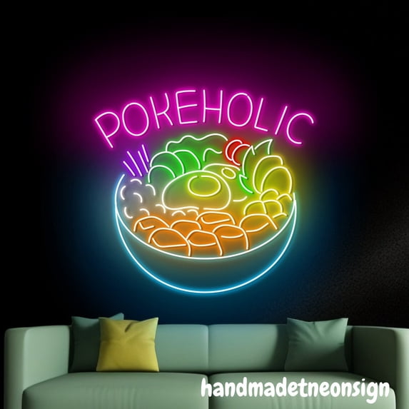 Handmadetneonsign Pokeholic Neon Sign, Restaurant Diner Neon Light ...