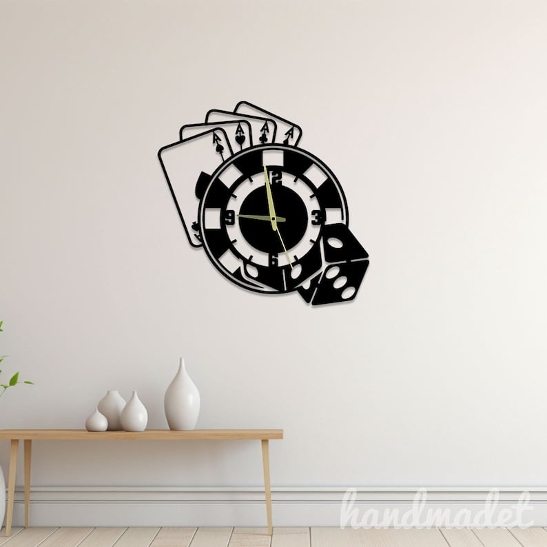Handmadetneonsign Poker Wall Clock Unique, Poker Round Wall Clock, Text ...