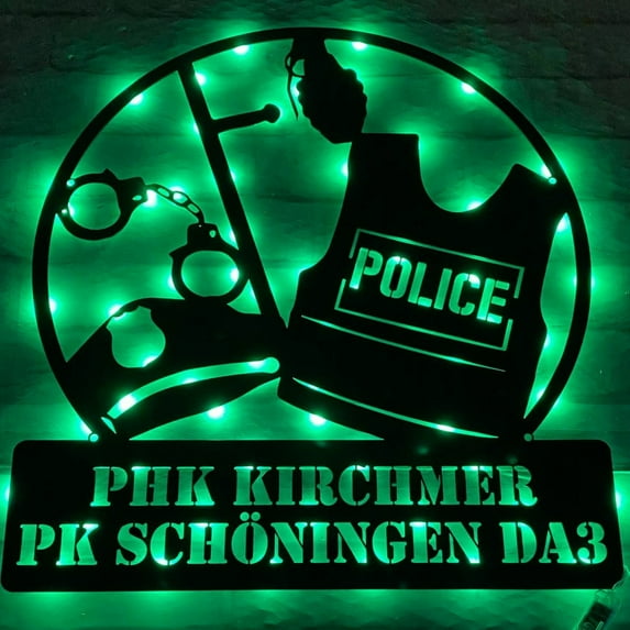 Handmadetneonsign Police Metal Wall Art Light, Police Badge Metal Sign ...